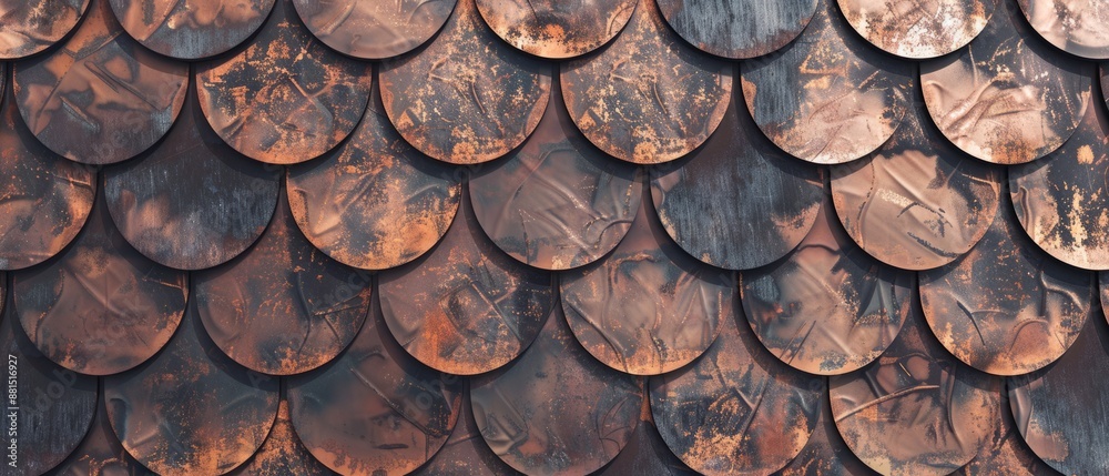 Panoramic close-up, high detail scan of copper roof tile texture ...