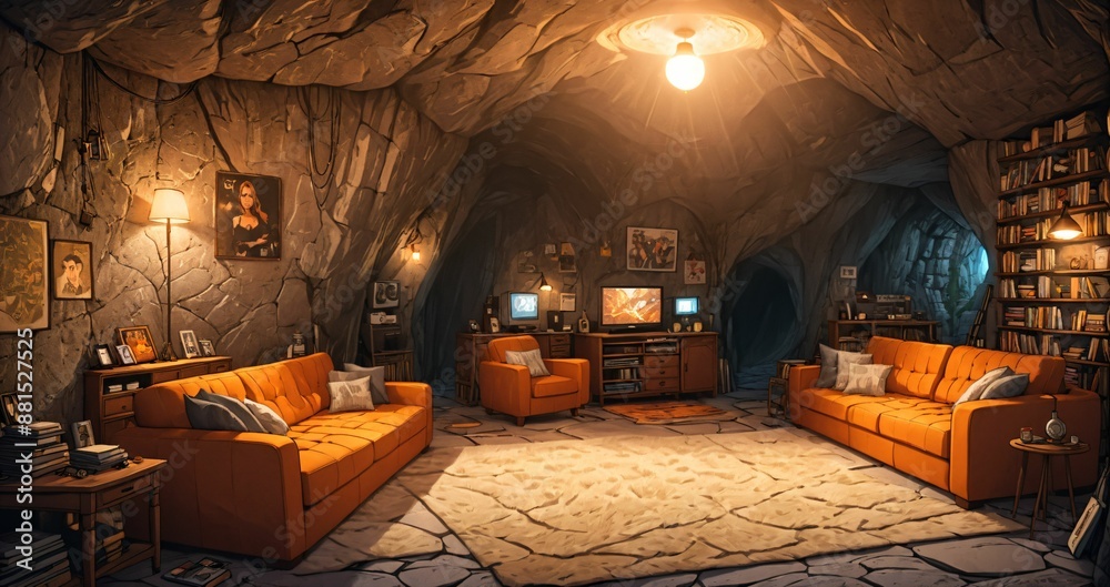 underground living room interior inside natural cave cavern tunnel ...