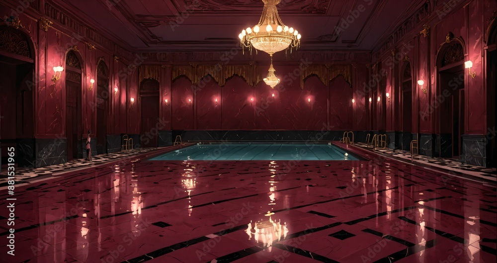 interior of bathhouse indoor pool spa in mansion palace castle building ...