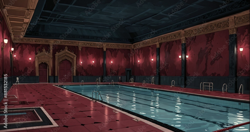 interior of bathhouse indoor pool spa in mansion palace castle building ...