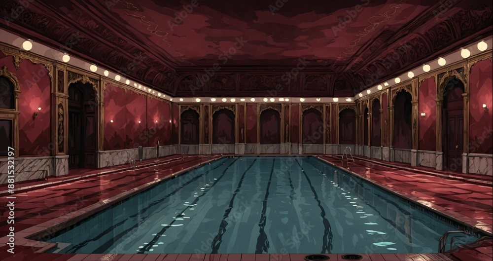 interior of bathhouse indoor pool spa in mansion palace castle building ...