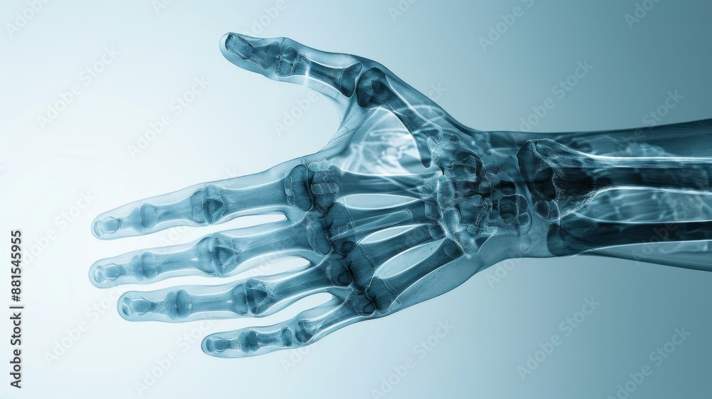 x-ray hand, light blue background, grey color x-ray Stock Photo | Adobe ...