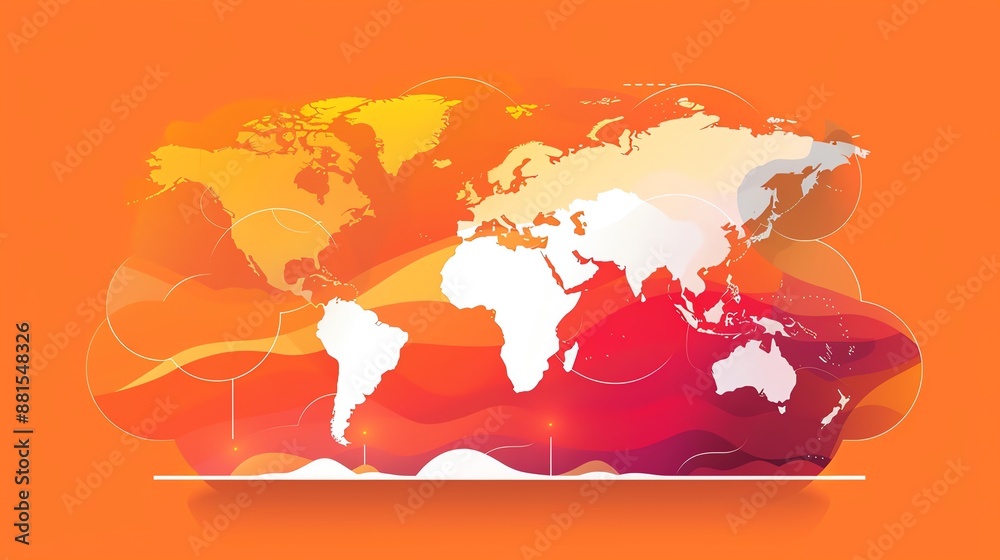 Global temperature rise, world map with heat zones, flat design ...