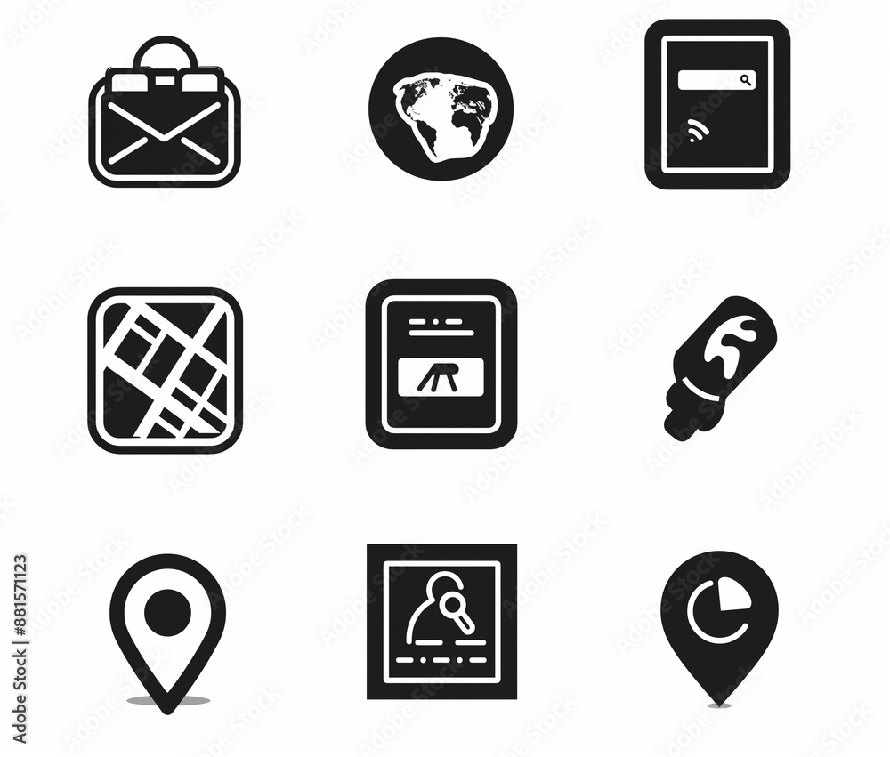 Set of black icons for contact us section, phone icon with message ...