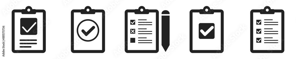 Checklist icon set. Set of 5 outline icons related to checklist. Linear ...