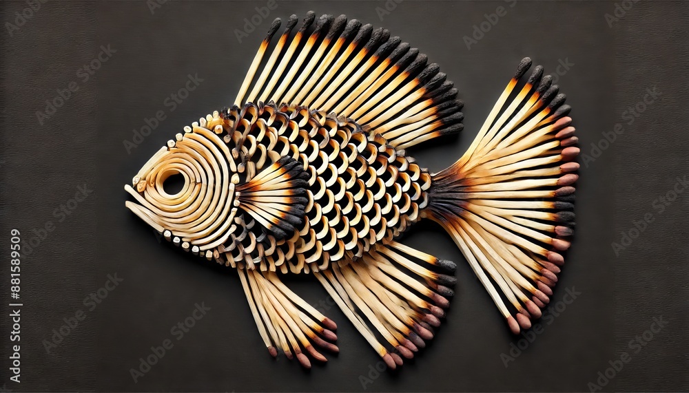 A fish with scales and fins intricately designed using matchsticks ...