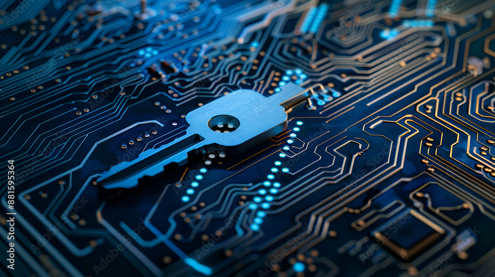abstract digital key on circuit board background cyber security concept ...