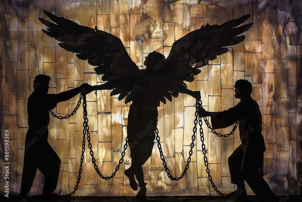 Silhouette of the angel freeing Paul and Silas from their chains in ...