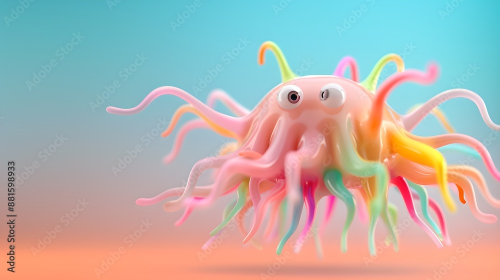 High-resolution 3D rendering of a cute parasite in pastel colors, set ...