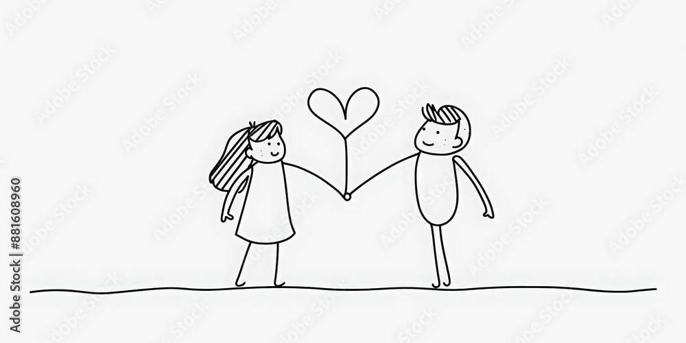 National Girlfriend Day One Line Drawing Style A Cute Couple Holding