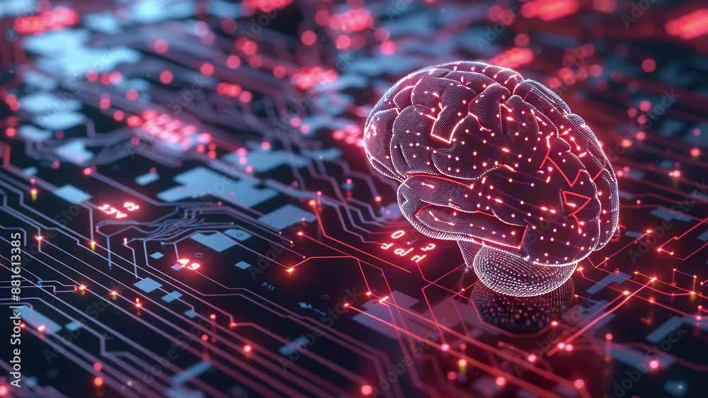 Artificial Intelligence concept. 3D rendering of the human brain made ...