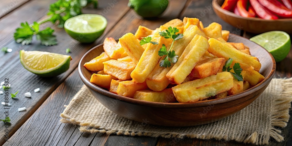 Delicious Latin American side dish of crispy yuca frita , fried ...