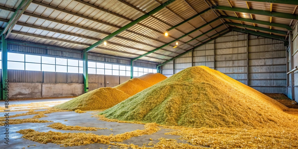 Crushed corn silage ready to be laid in a silo pit for winter cattle ...