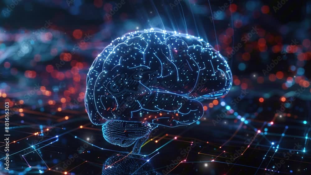 Artificial Intelligence concept. 3D rendering of the human brain made ...