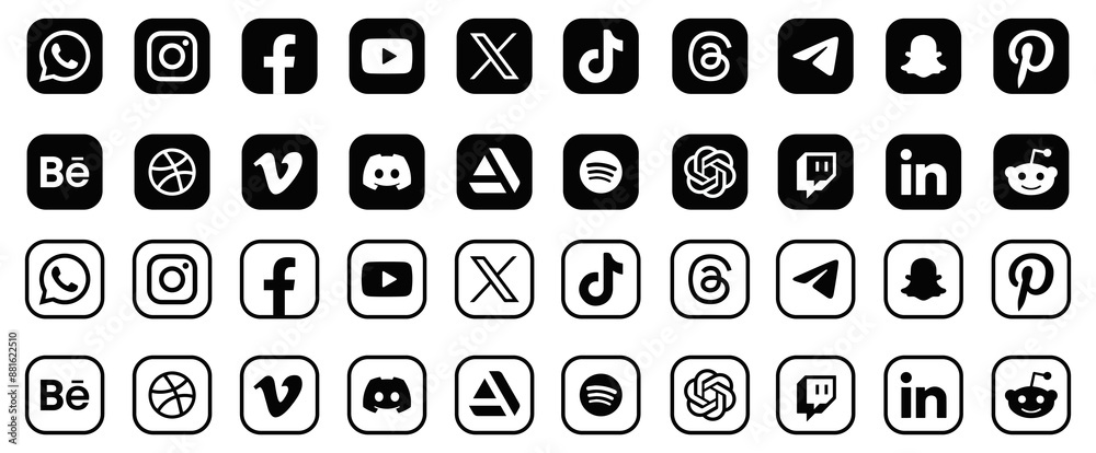 social media apps icon symbol logotype pictogram set: Facebook Twitter ...