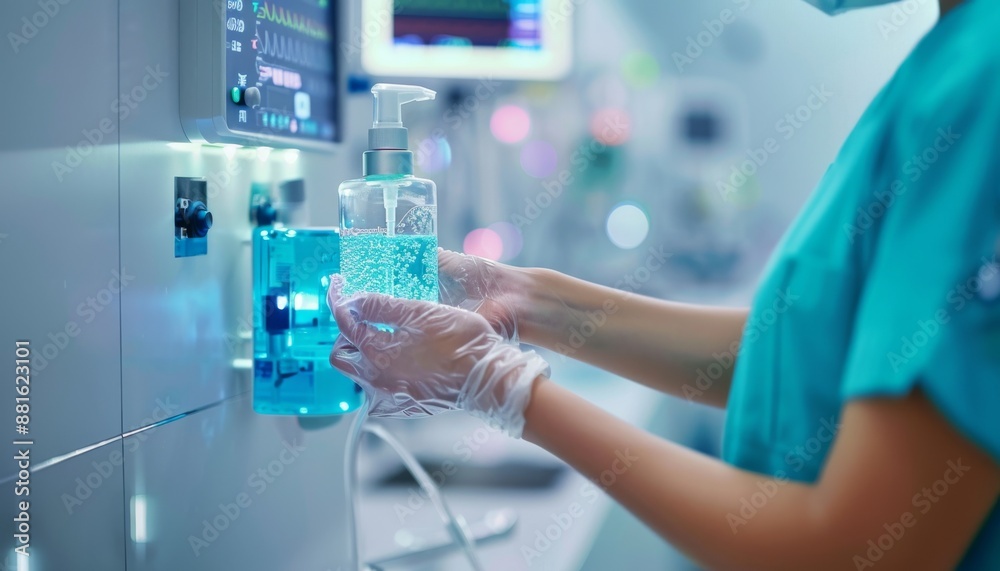 Hygiene First: Detailed Close-up of Hospital Hand Sanitizing Station ...