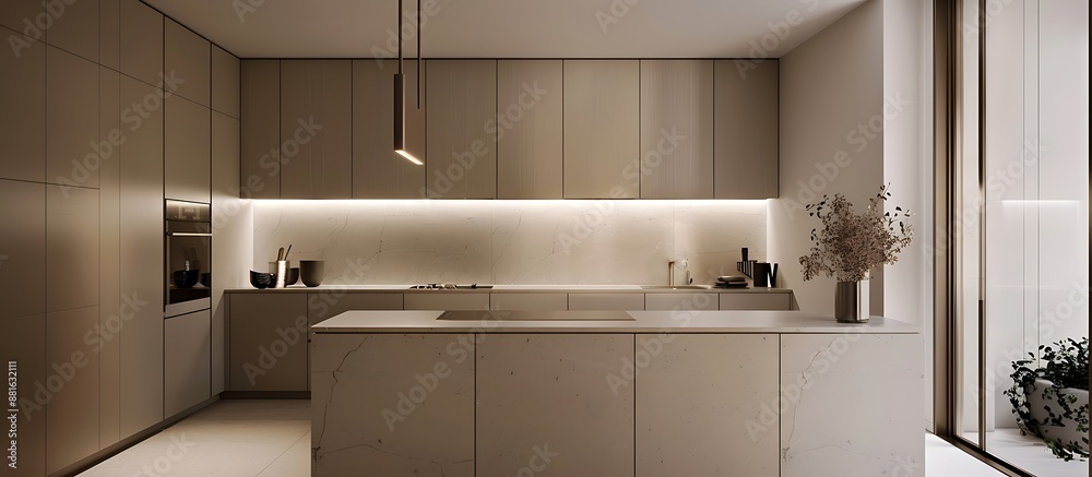 Contemporary kitchen in neutral tones featuring minimalist design and ...