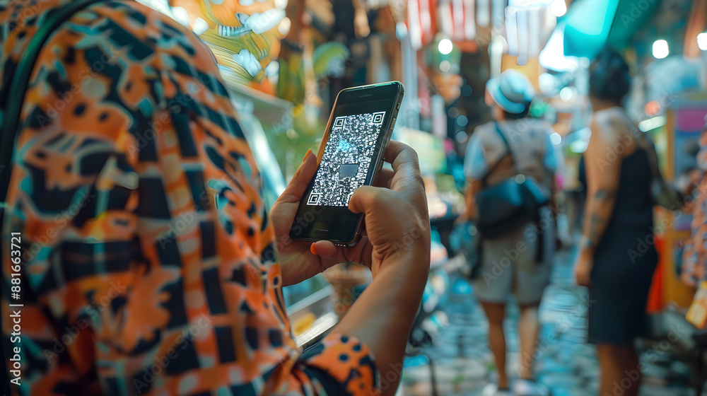 Individual using smartphone to scan QR code on product packaging for ...