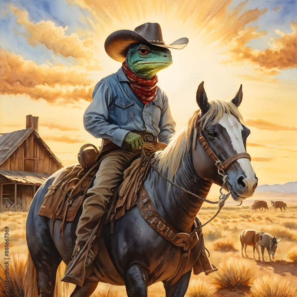 Rango, the cowboy chameleon from the famous film, is depicted in a ...