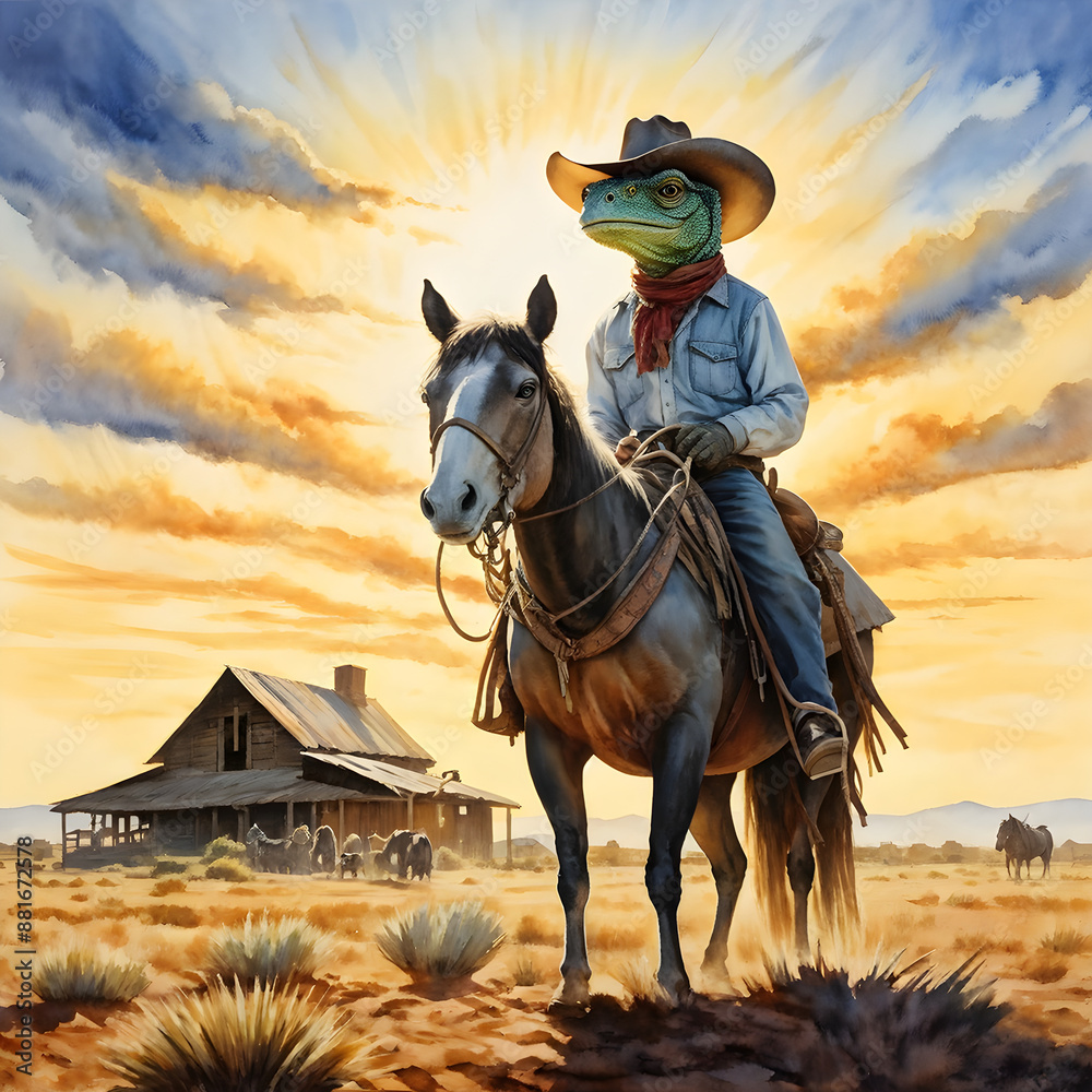 Rango, the cowboy chameleon from the famous film, is depicted in a ...