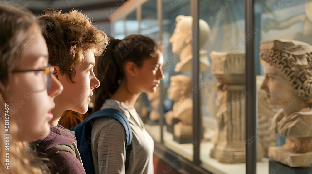 Group of classmates exploring a nature trail with a guide pointing out ...