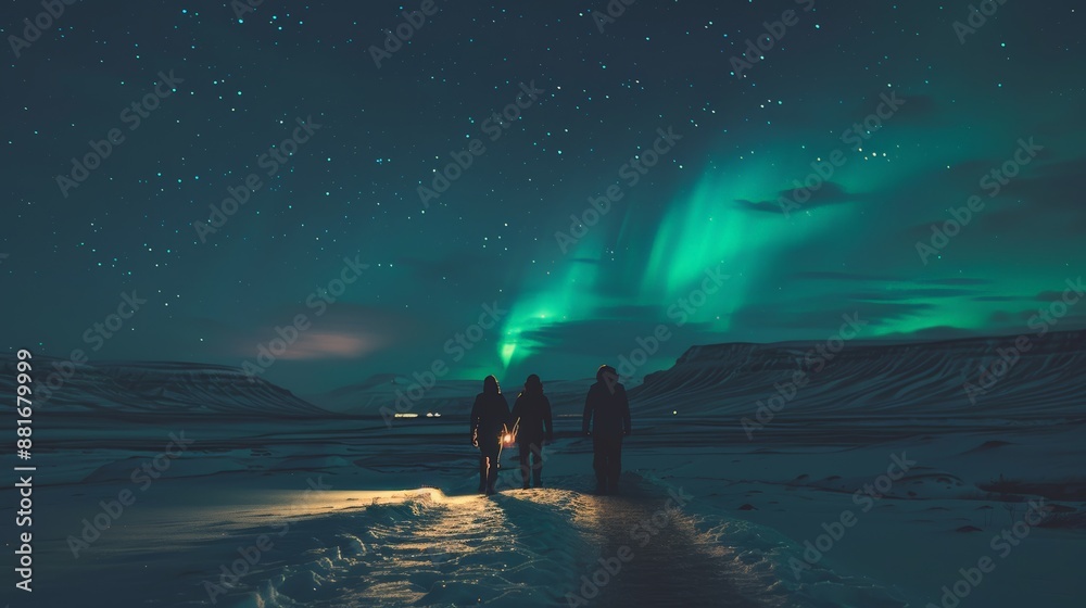 Visitors marveling at the Northern Lights a spectacular natural light ...