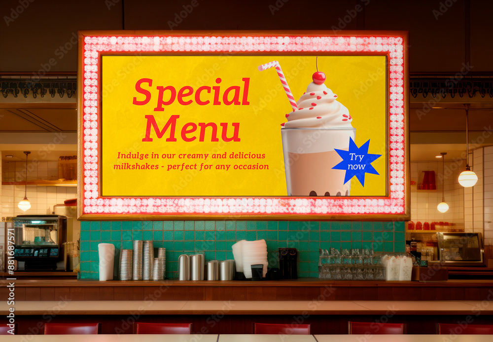 Indoor Restaurant Sign Mockup With Generative AI Stock Template | Adobe ...