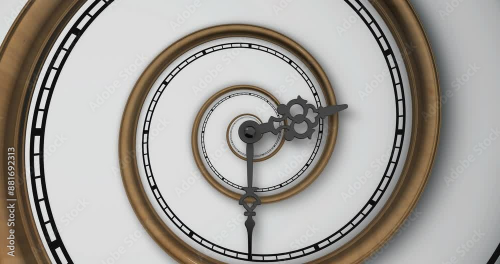 3D image of abstract clock with a spiral dial and hands. The clock ...