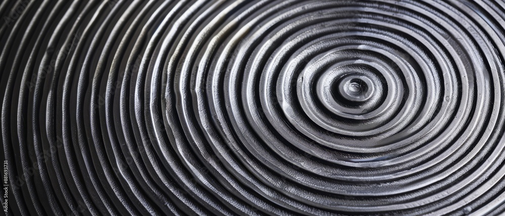 Panoramic close-up, high detail scan of concentric knurled metal ...