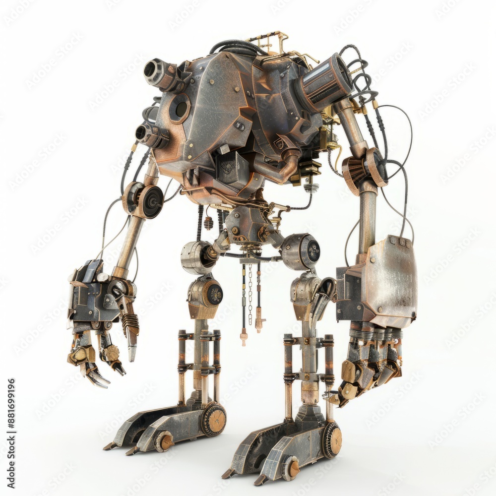 3D Render, Low Poly style of a steam-powered exoskeleton, on isolated ...