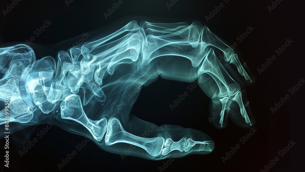 Virtual X-ray image displaying the detailed skeletal structure of hand ...