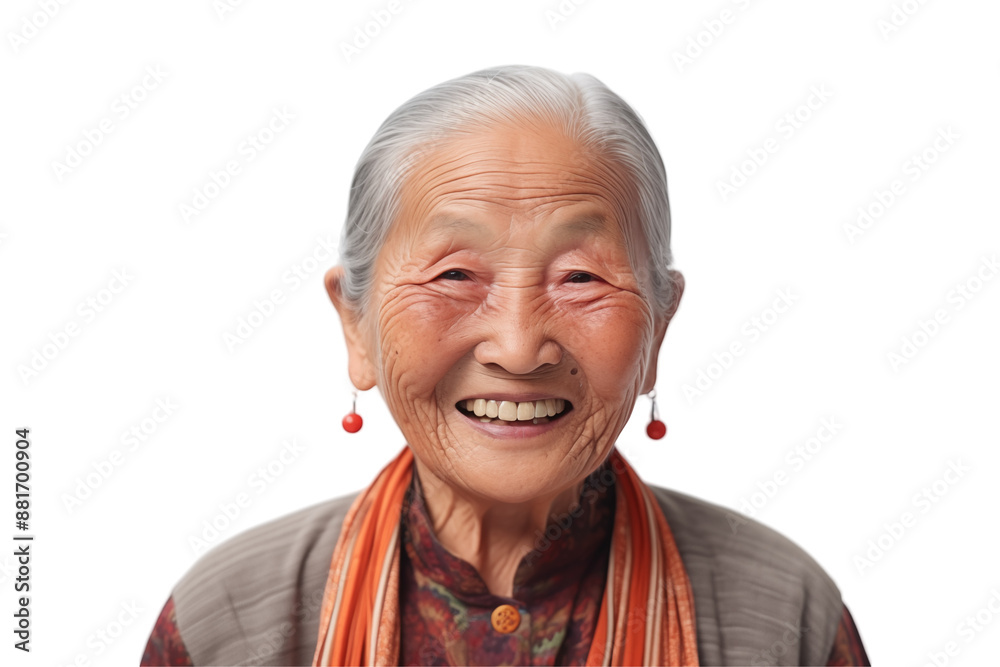 Asian elderly woman smiling on transparent background. Subjects related ...