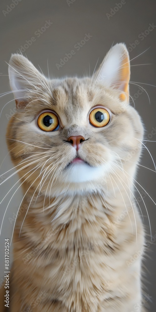 Fluffy, wide-eyed cat with golden eyes and thick fur, whiskers ...