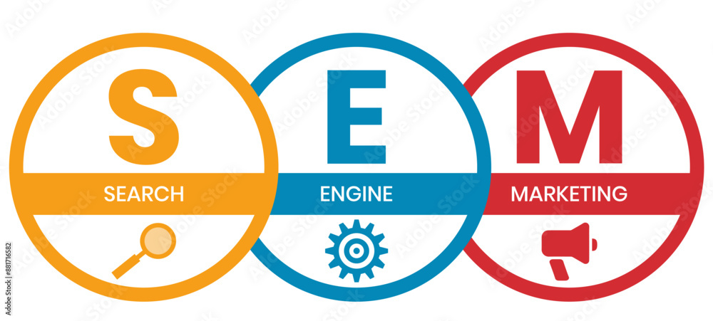 SEM - Search Engine Marketing acronym, Concept with keywords, letters ...