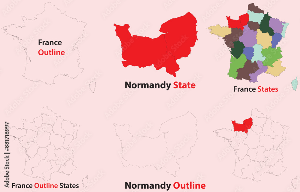 Normandy map vector of france, Normandy line map, Normandy with city ...