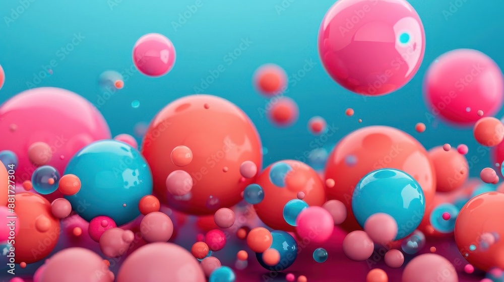 Abstract background with colorful bouncing spheres. Vibrant and playful ...