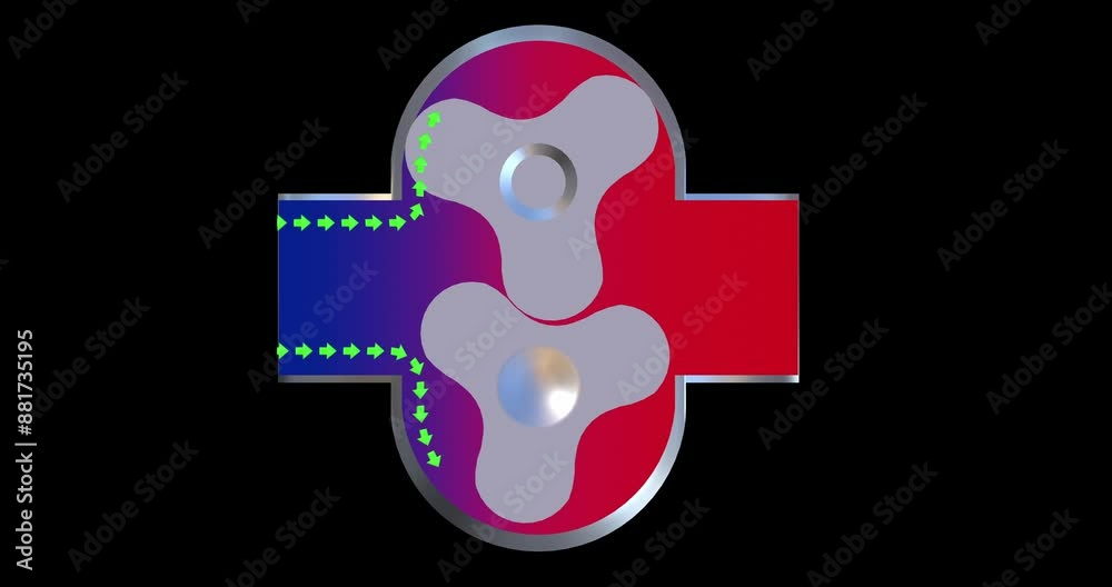 Trilobe pump animation; Rotating three-lobe pump; Pump rotor; Positive ...