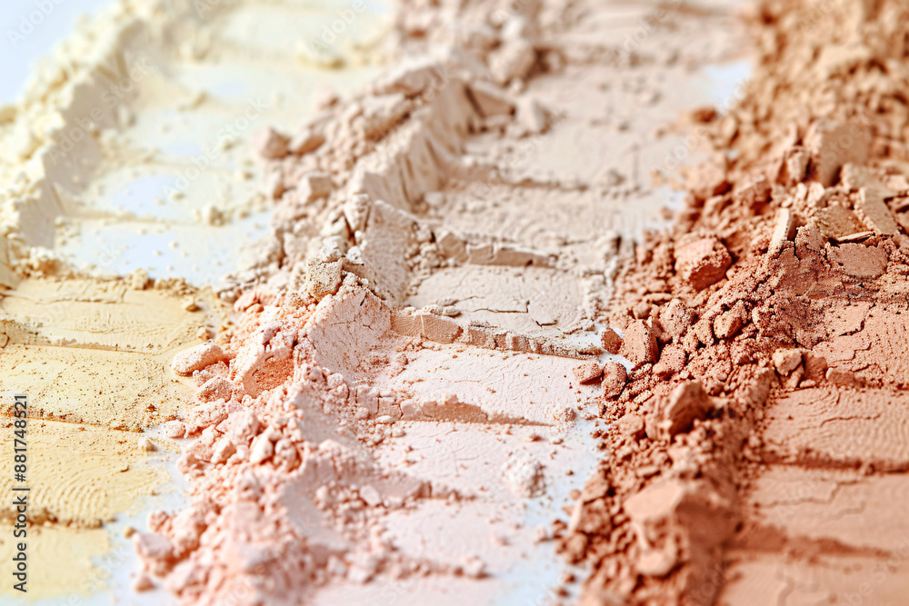 Various shades of crushed makeup powders arranged in rows displaying a ...