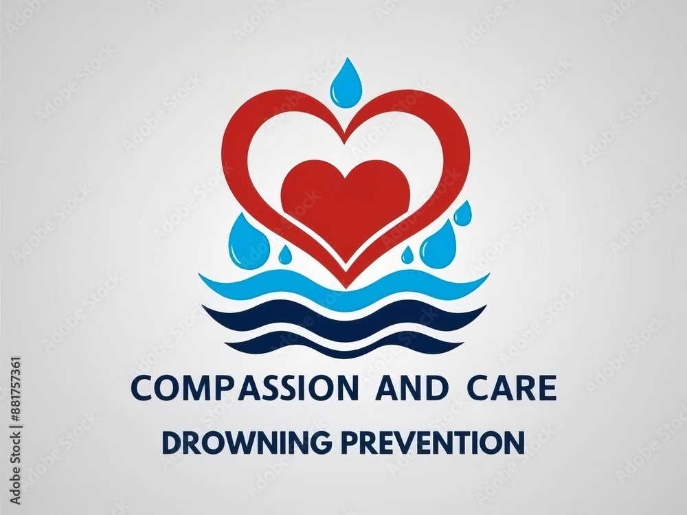 Logo with a red heart symbol over blue water representing drowning ...