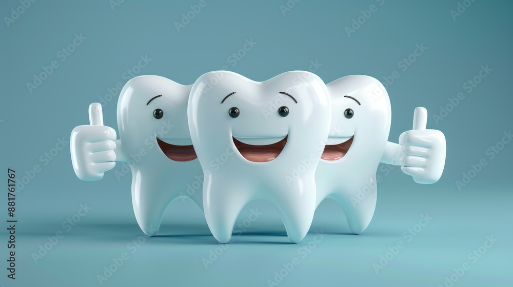 3D realistic happy white tooth , Tooth cartoon characters with thumbs ...