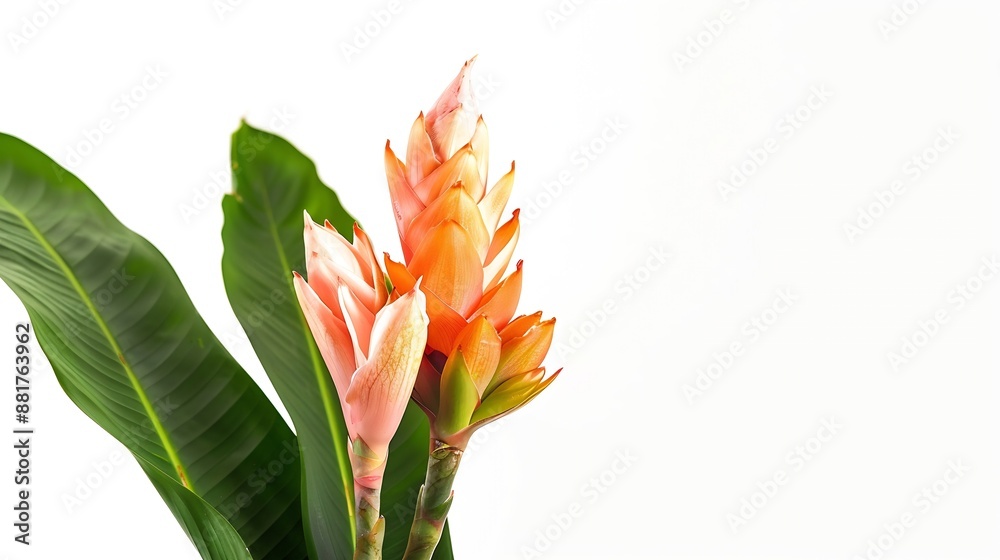 Tropical plant bush green leaves of Curcuma Siam tulip or Summer tulip ...