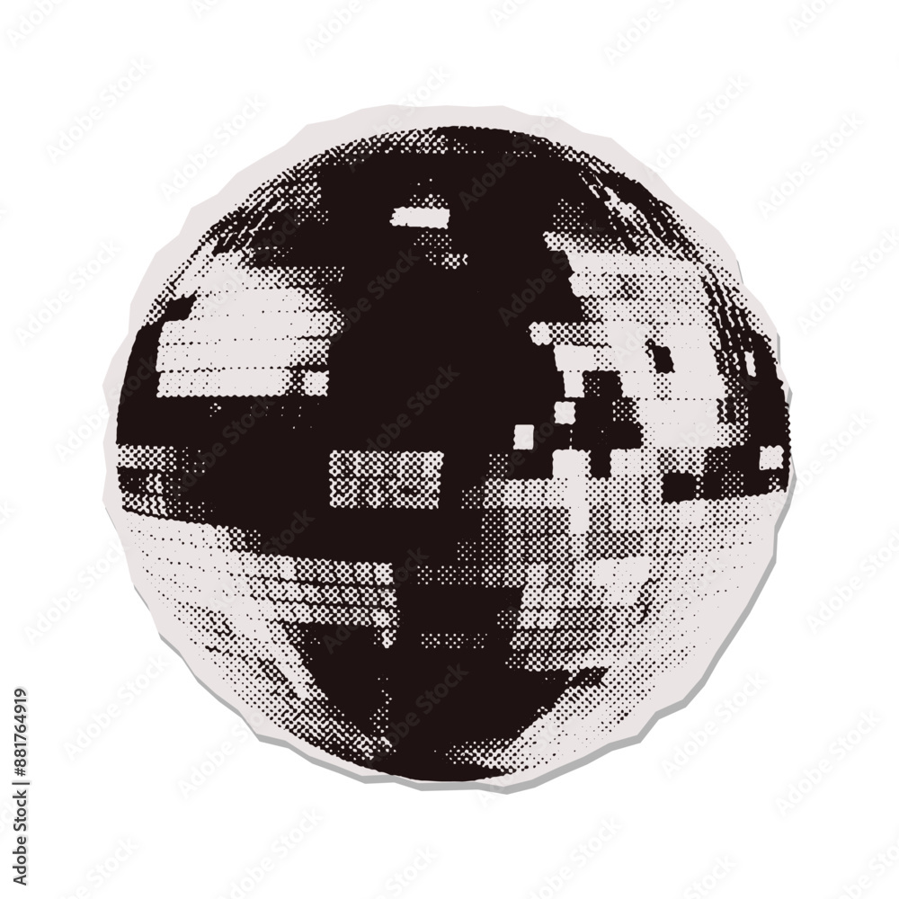 Disco-themed halftone collage element - black and white retro 80s disco ...