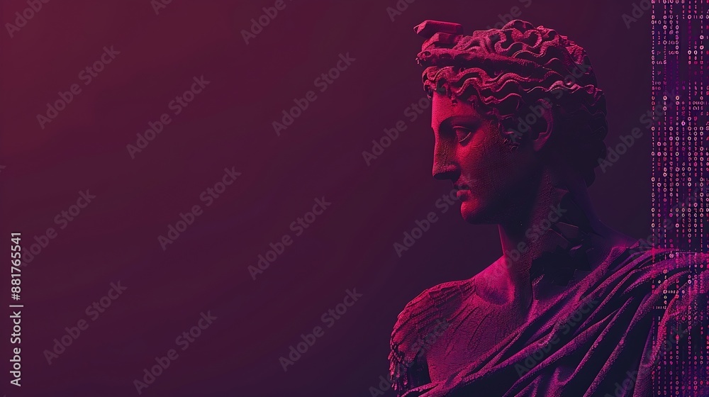 Coding computational process Image of red ancient greek statue with ...