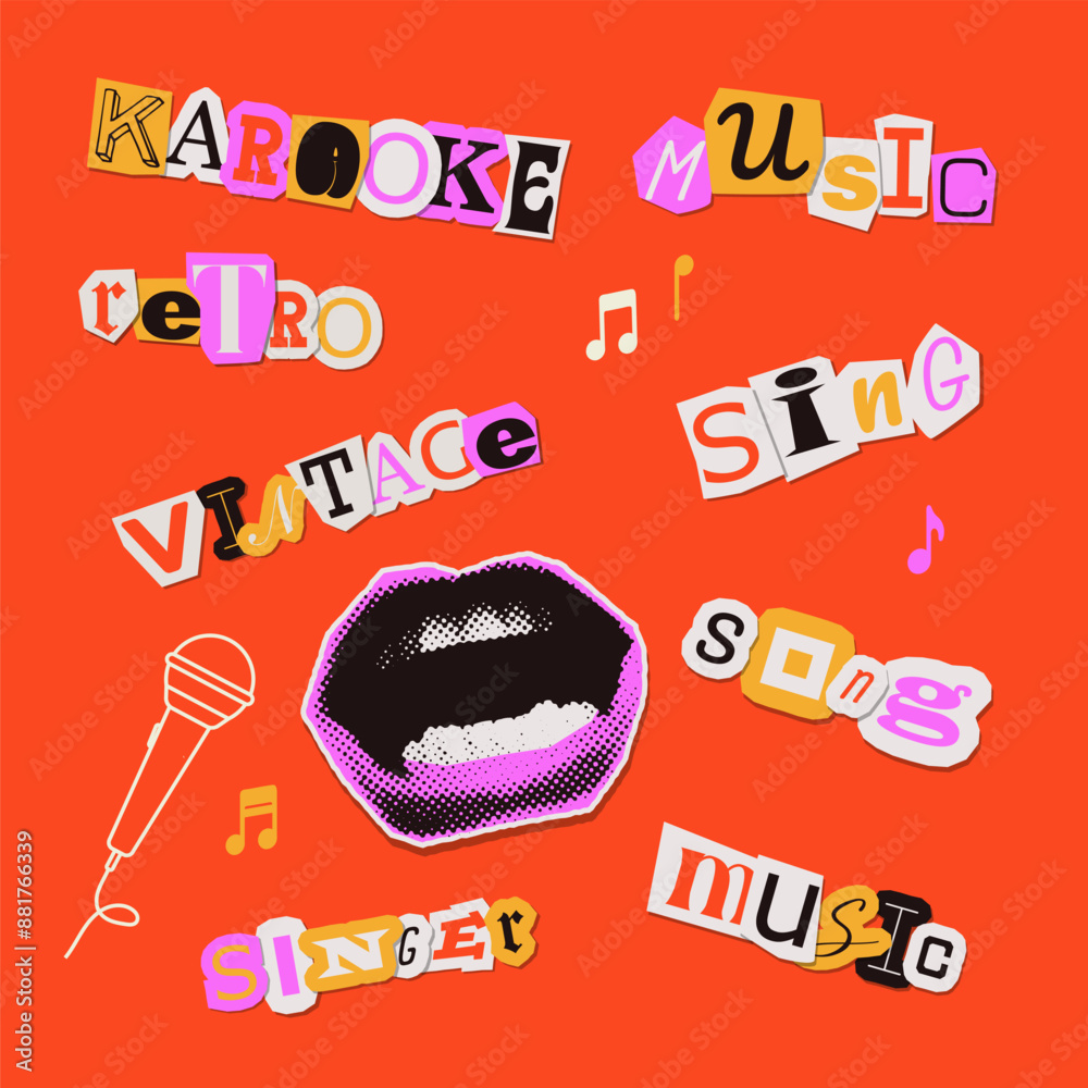 Set of colorful words cut from newspapers, magazines, and paper om ...