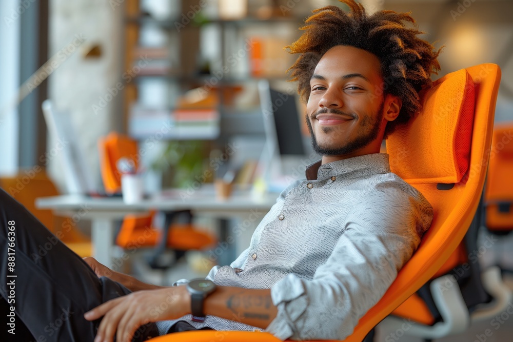 Chair Balance Exercise: An office worker balancing on one leg while ...