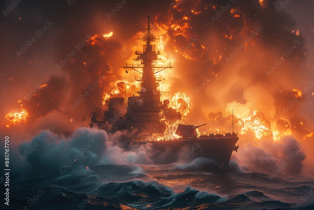 Missile Launch: A warship launching a barrage of missiles towards ...