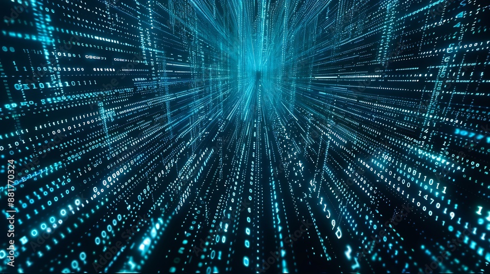 Digital binary code matrix background 3D rendering of a scientific technology data binary code ...