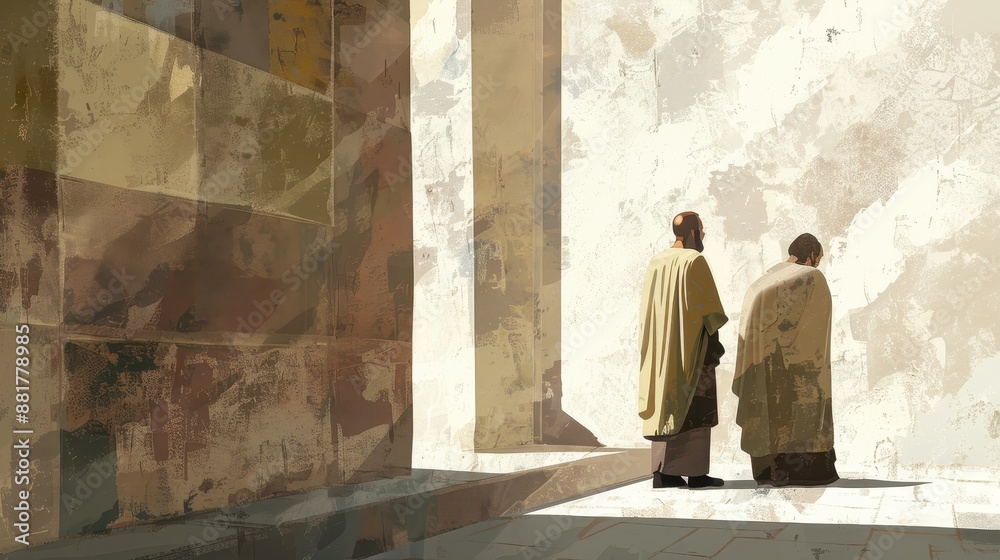Biblical Illustration of Tax Collector and Pharisee Praying in Temple ...