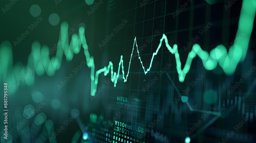 Dynamic digital stock market graph showing fluctuations and trends in ...