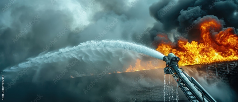 Firefighters Extinguishing Large Industrial Fire with High-Pressure ...